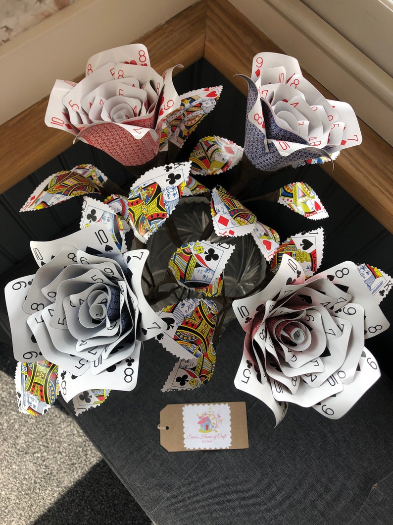 Playing Card Roses X4 Mixed Bouquet Red and Blue Colours on - Etsy