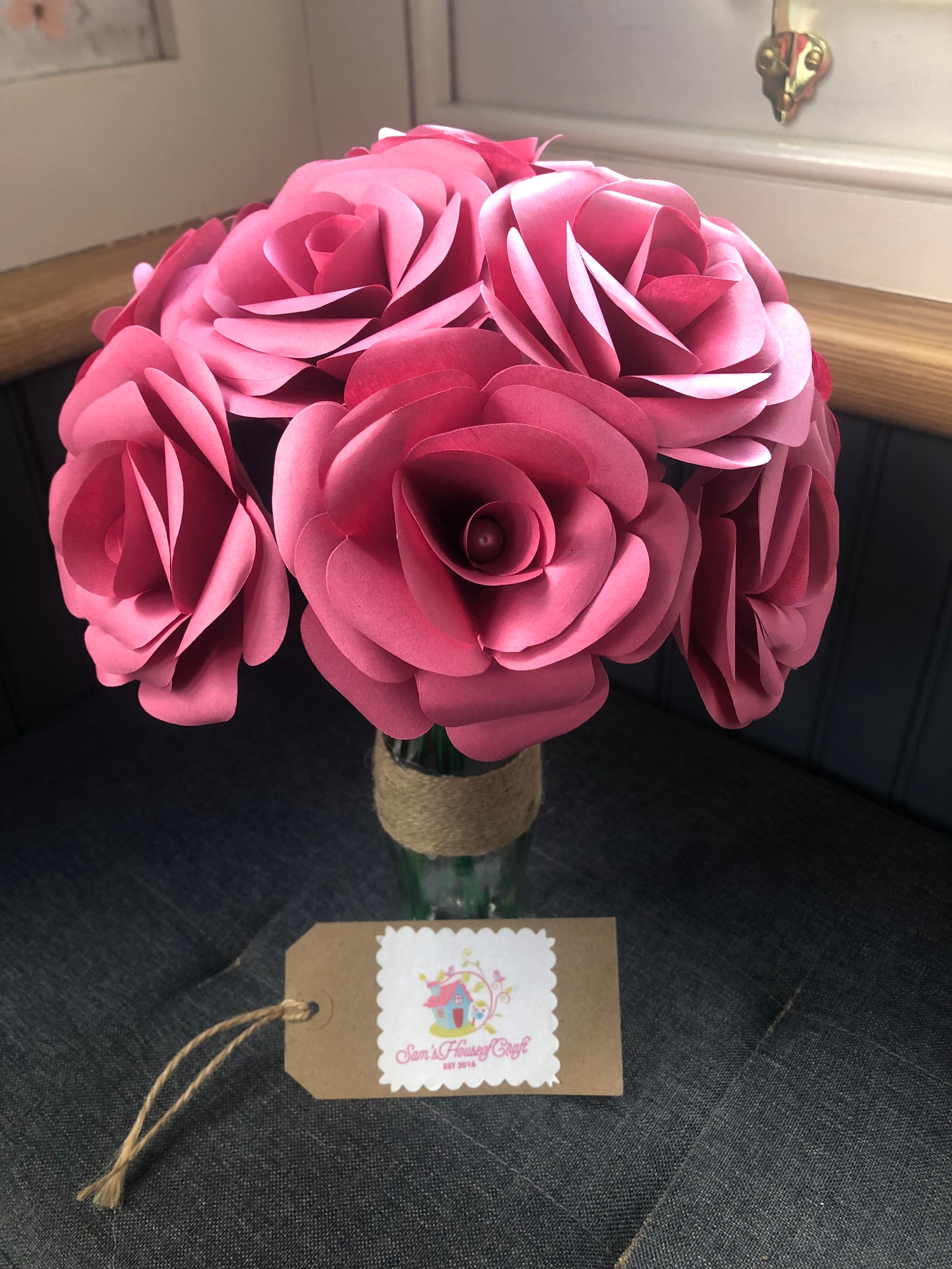 Paper Roses X10 Made From Pink Themed Paper Bottle Vase - Etsy