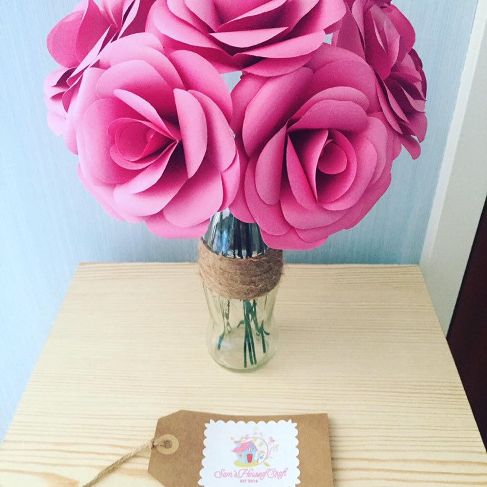 Paper Roses X10 Made From Pink Themed Paper Bottle Vase - Etsy