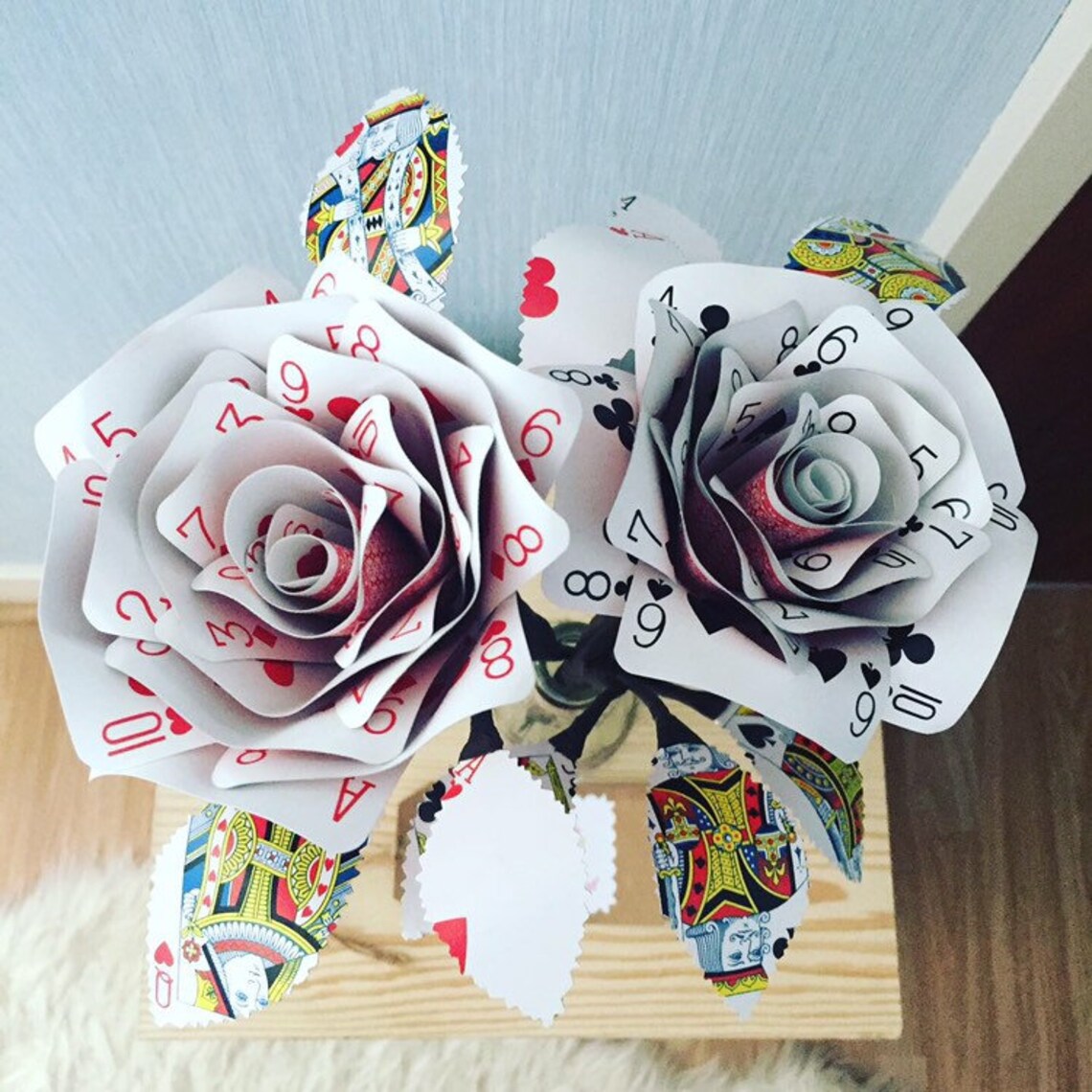 Playing Card Roses With Bottle Vase: Alice in Wonderland Decor, Poker ...