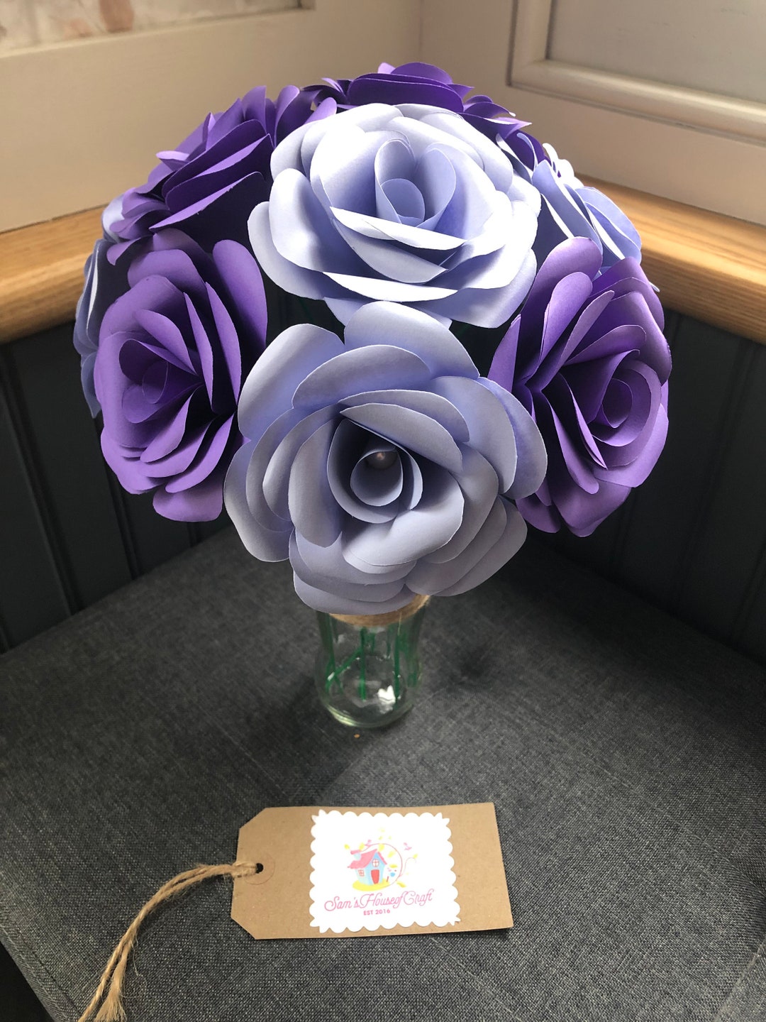 Purple Paper Rose Bouquet With Bottle Vase: Handmade Floral Decor - Etsy