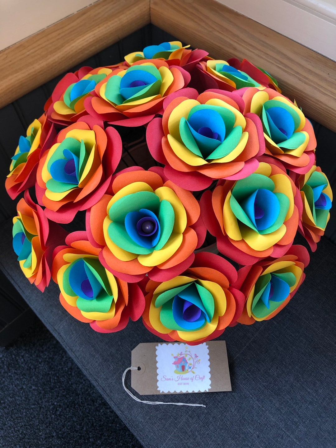 Rainbow Paper Rose Bouquet With Display Bucket - Handmade Floral ...