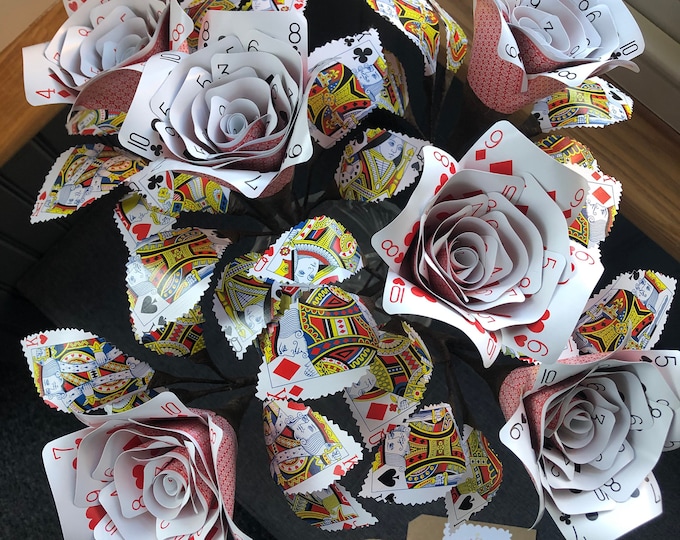Playing Card Roses With Bottle Vase: Alice in Wonderland Decor, Poker ...