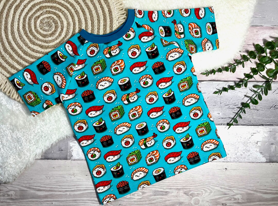 Sushi Raglan T-shirt, Happy Sushi Print Kids Tee, Unisex Summer Kids ...