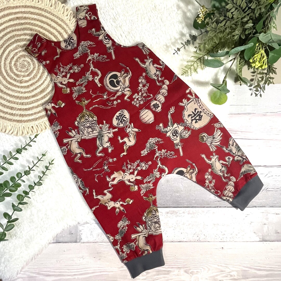 Animal Scrolls Baby Dungarees, Baby Clothes Inspired by Japan, Kawaii ...