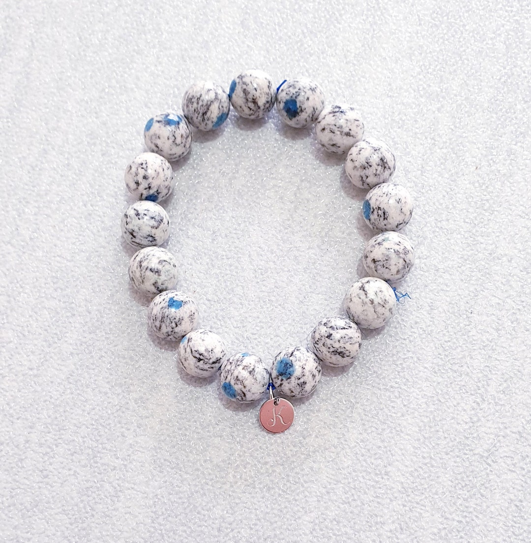 K2 Granite/ Raindrop Azurite Stretch Bracelet, Gemstone Beaded ...