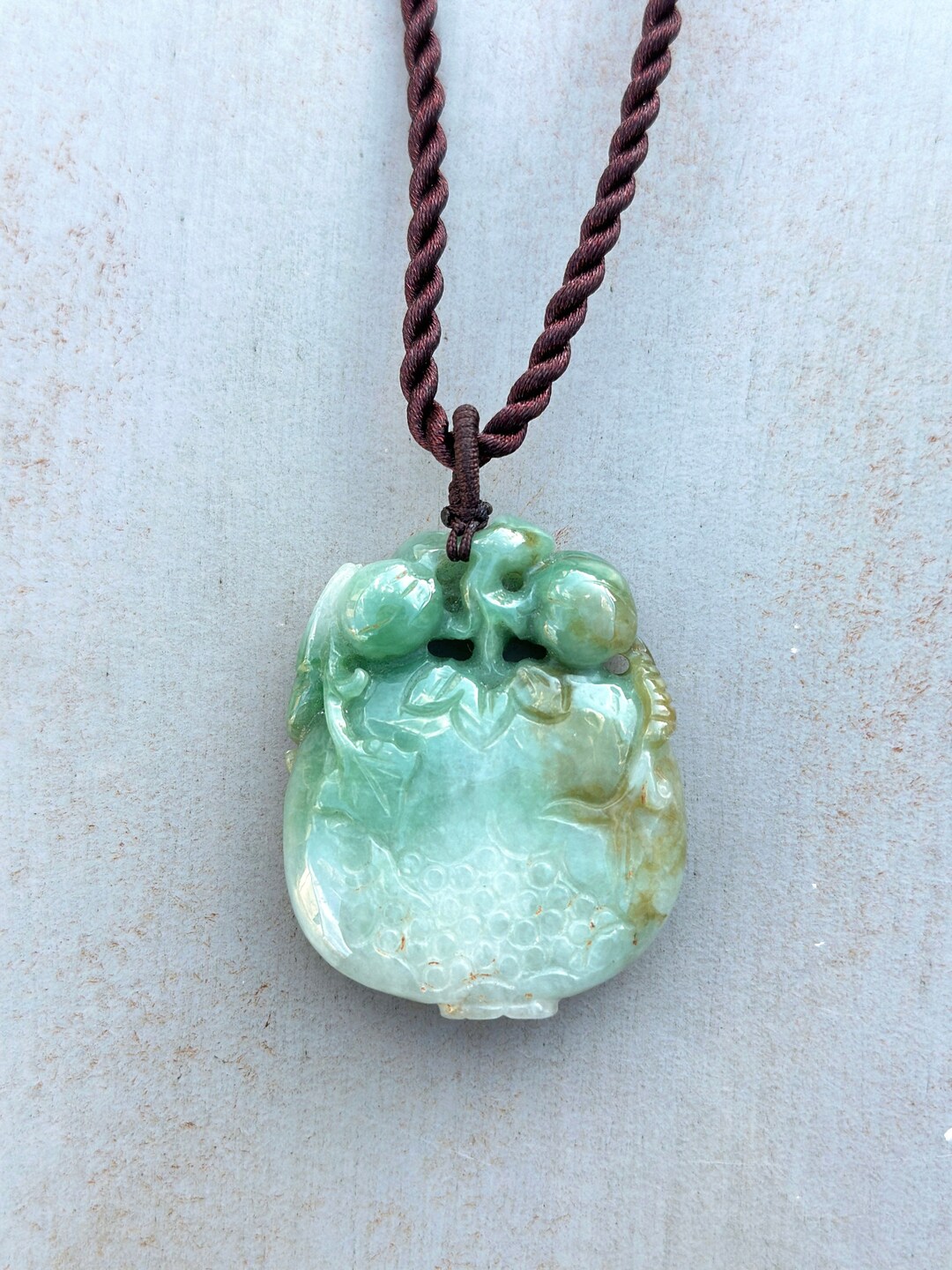 Green Jade Peach Lizard Pendant Grade A Green Brown Burma Jade Carving ...