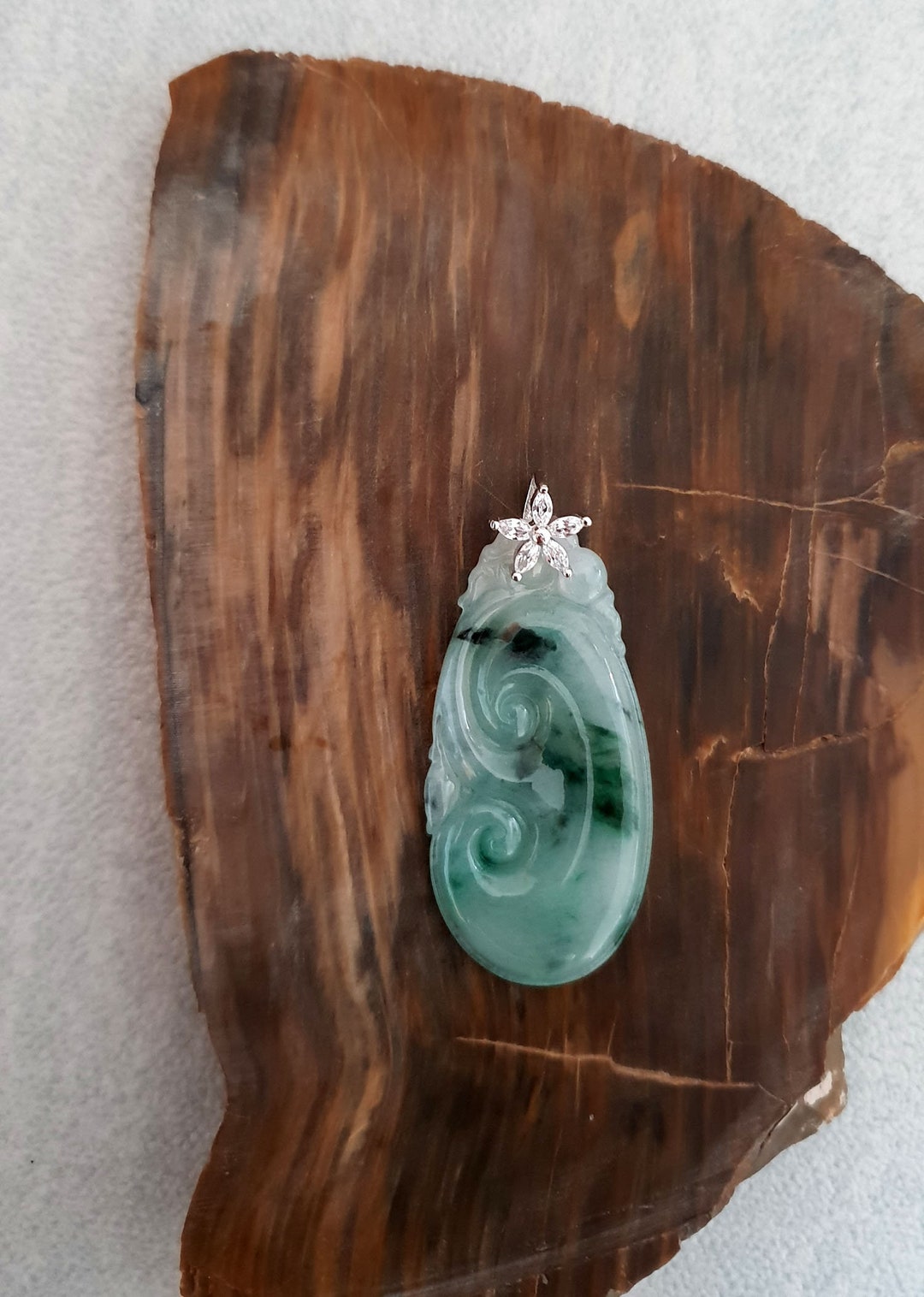 Burma Jade Ruyi Pendant Necklace: 925 Sterling Silver, Good Luck Charm ...