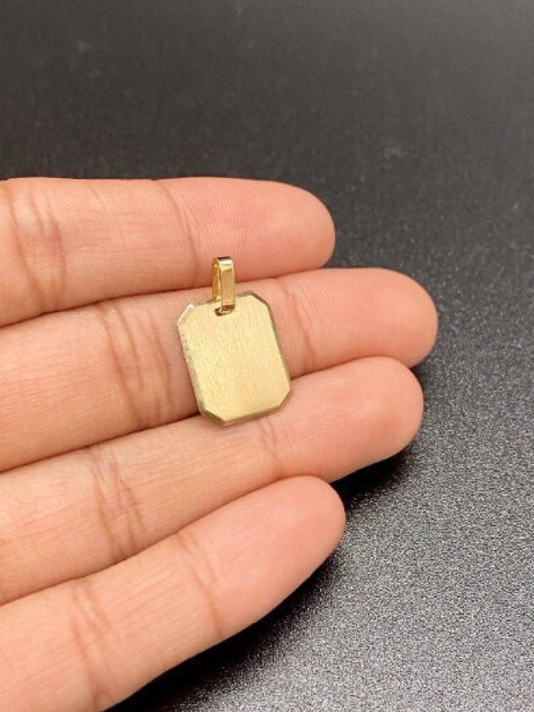 14k Yellow Gold Tag Pendant Plain Stamp Rectangular Necklace Placa Oro ...