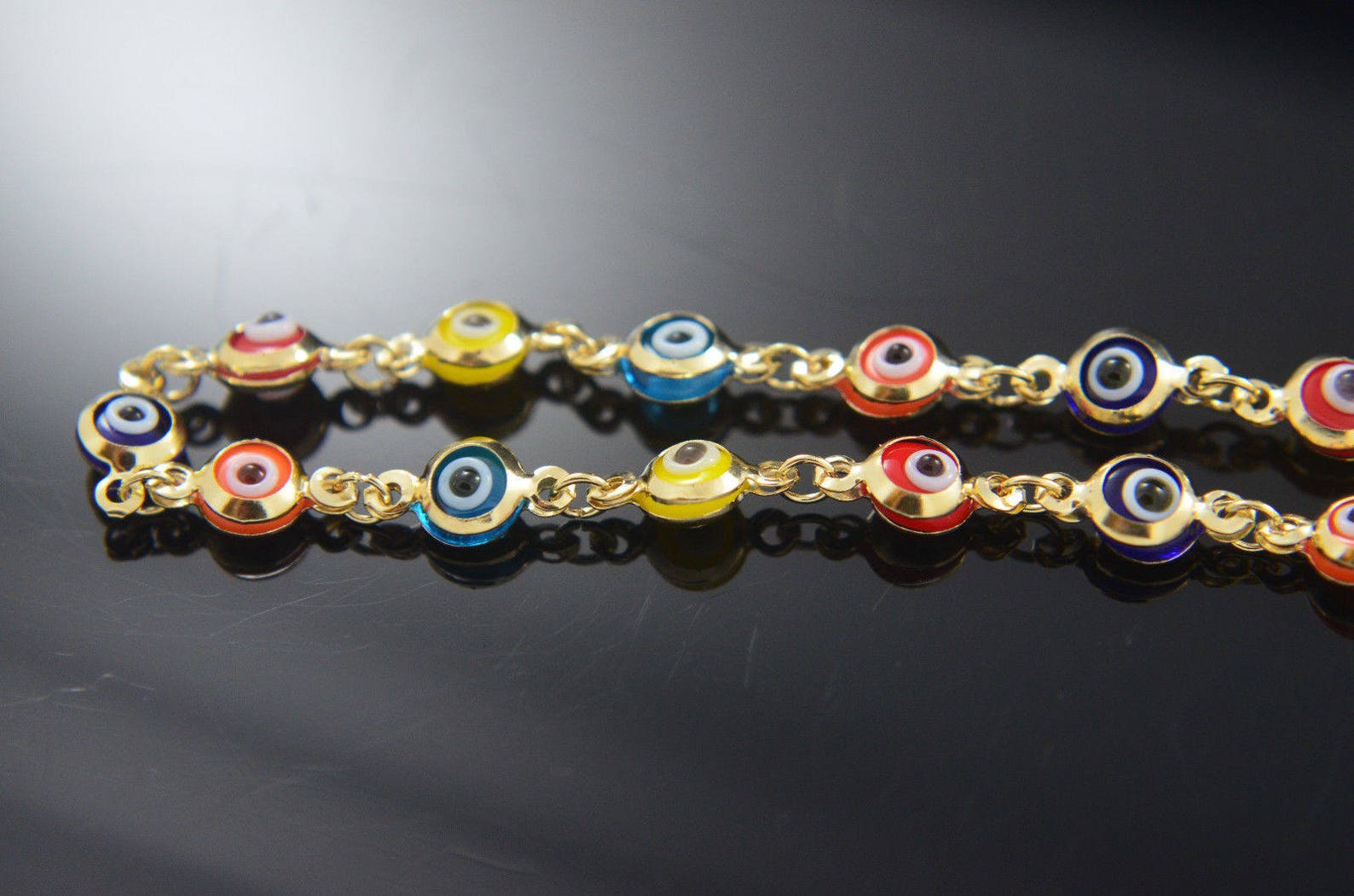 Real 14K Gold Multiple Color Evil Eye Protection Bracelet - Etsy
