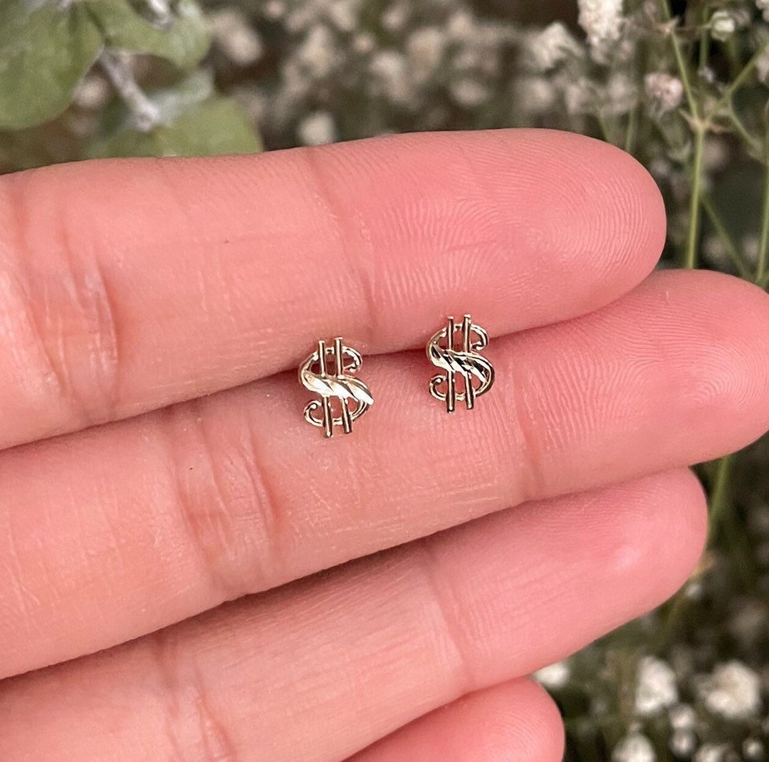 Dollar Sign 14k Gold Earrings Money Symbol Studs Oro Real Simbolo ...