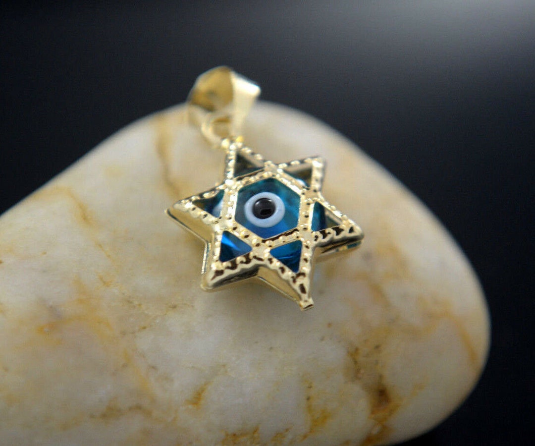 Evil Eye 14k Gold Pendant Star Protection Charm Necklace Mal De Ojo ...