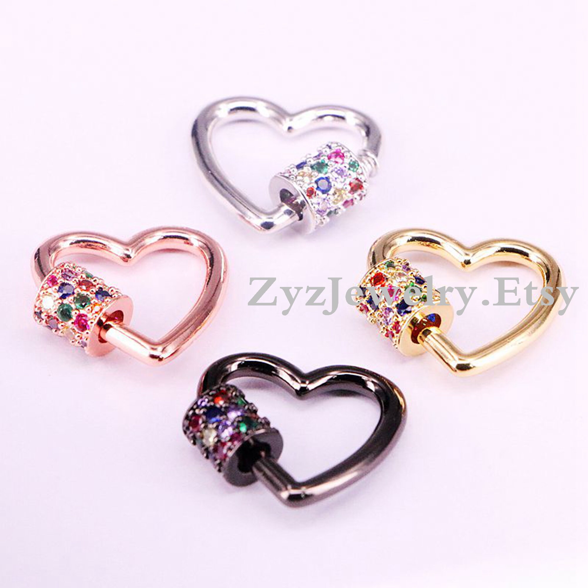 2-10PCS 2524mm Heart Screw Clasp CZ Micro Pave | Etsy
