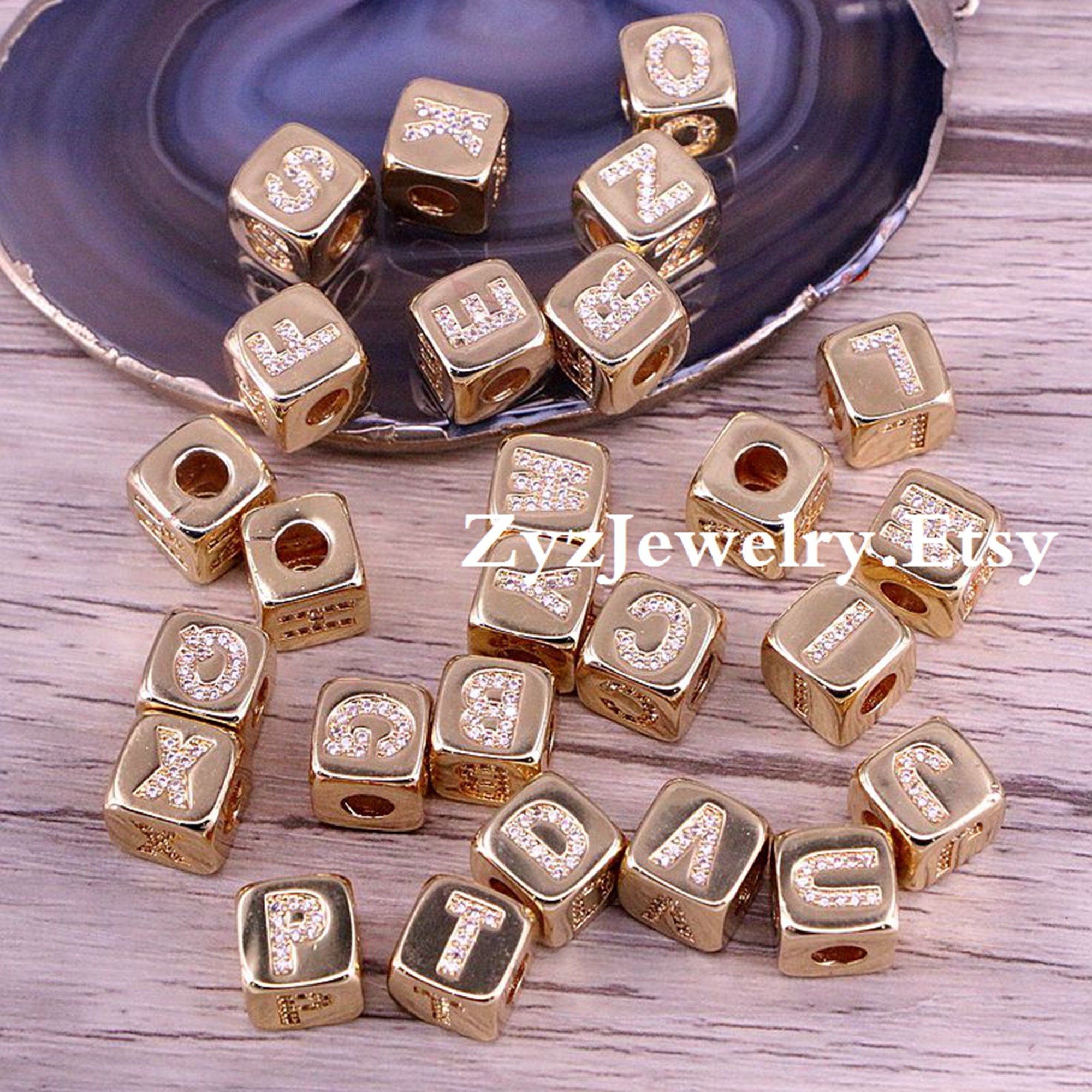 6-26PCS Initial Letter Beads Micro Pave Bead / CZ Square - Etsy