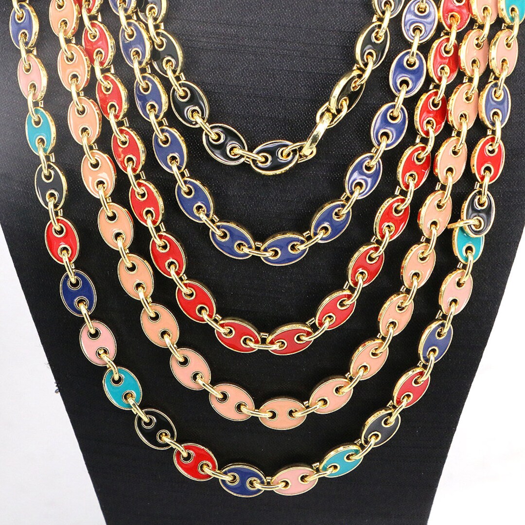 3-5PCS, Gold Coffee Bean Chain, Enamel Puffed Mariner Chain Necklace ...