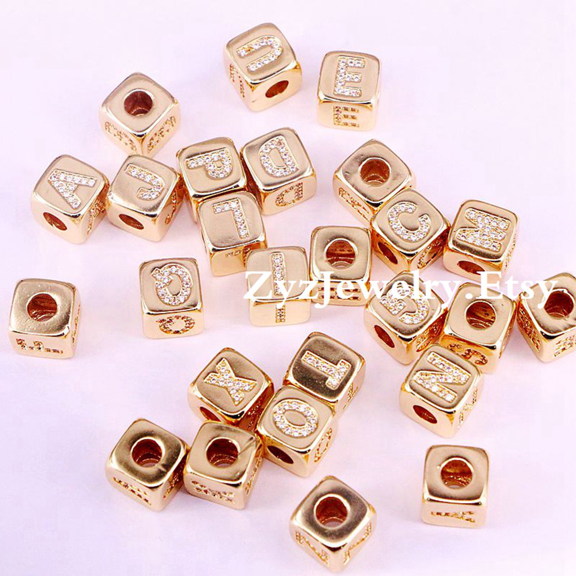 6-26PCS Initial Letter Beads Micro Pave Bead / CZ Square - Etsy