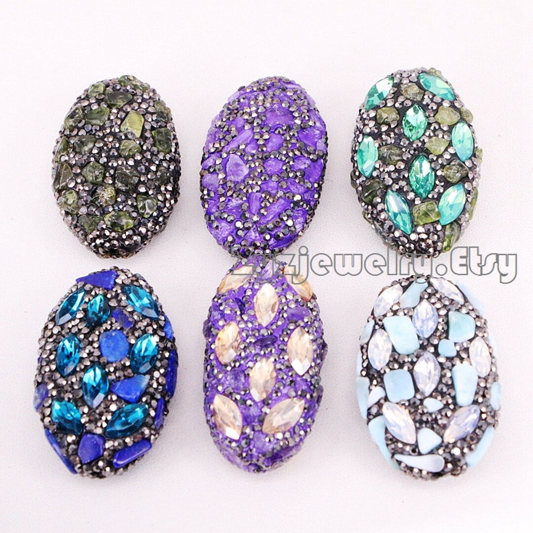 5pcs Natural Stone Beads Pave Rhinestone Crystal Connector Oval Beads ...
