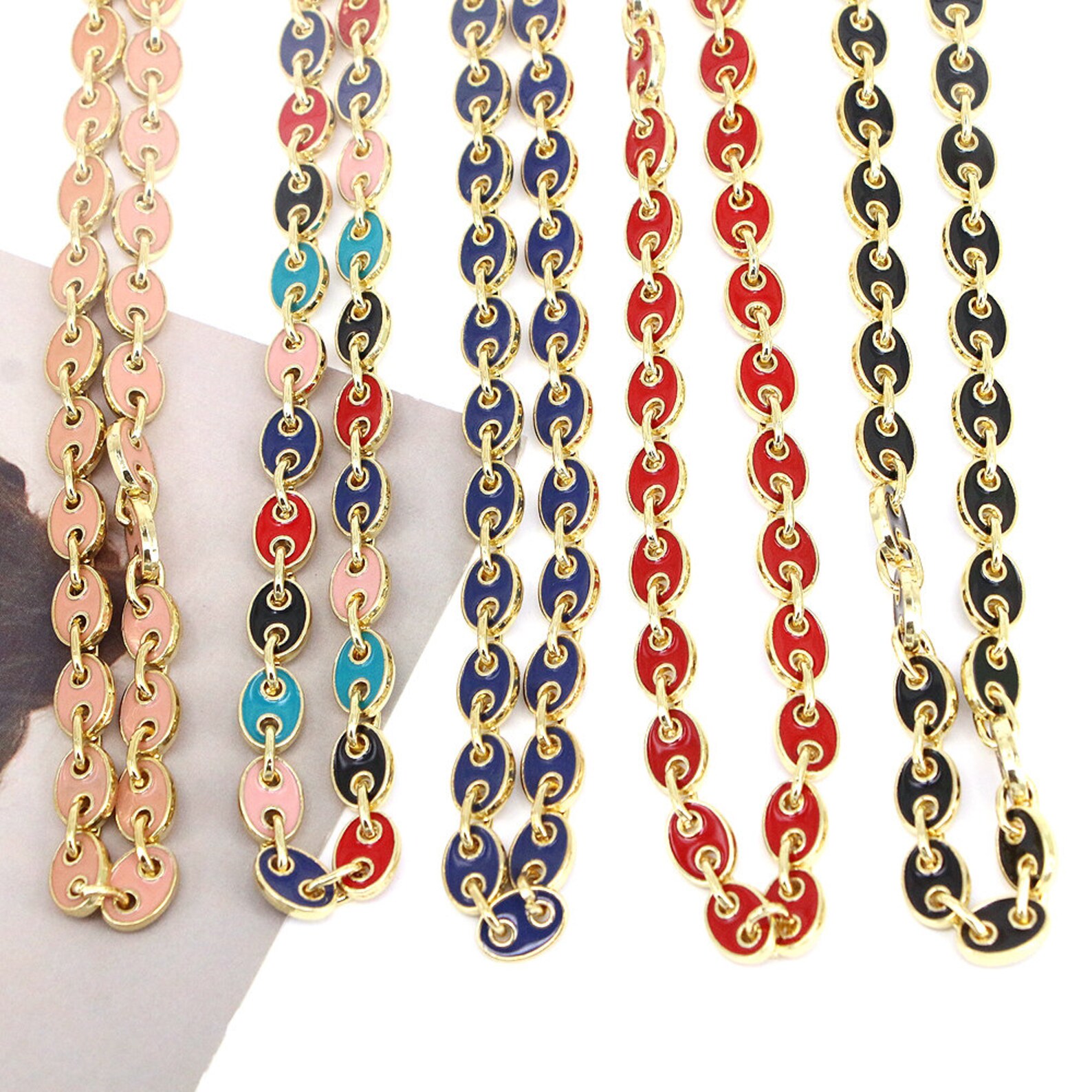 3-5PCS Gold Coffee Bean Chain Enamel Puffed Mariner Chain - Etsy UK