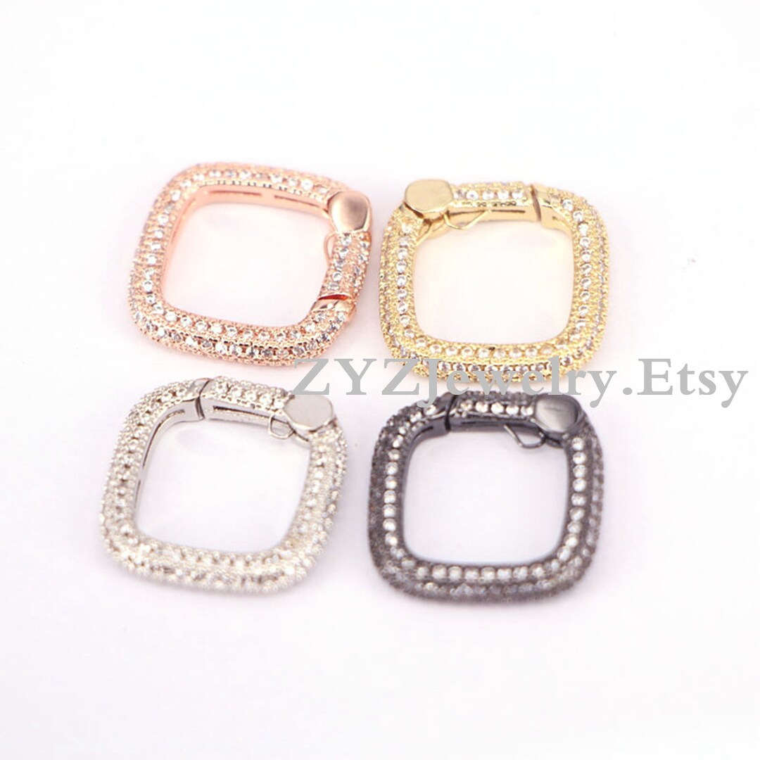 4PCS, Pave CZ Lock Pendant Clasp, Square Lock Clasp, Bracelet Clasp ...
