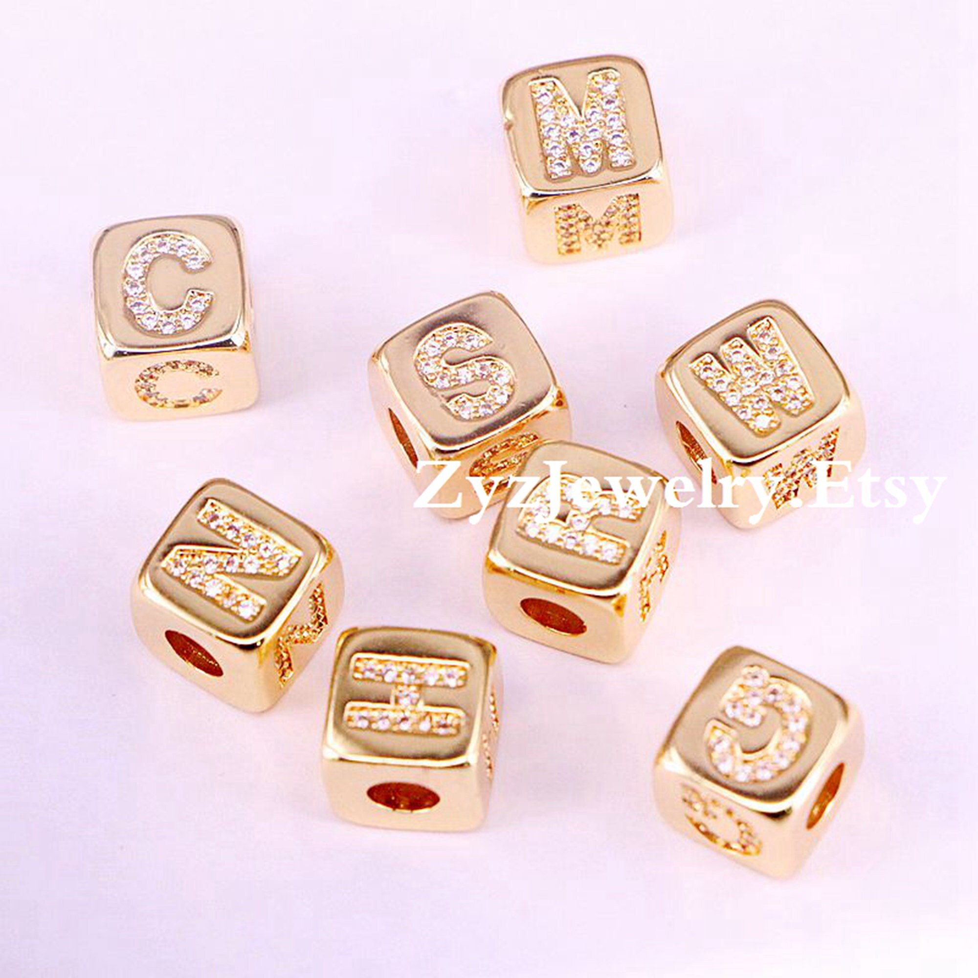 6-26PCS Initial Letter Beads Micro Pave Bead / CZ Square - Etsy
