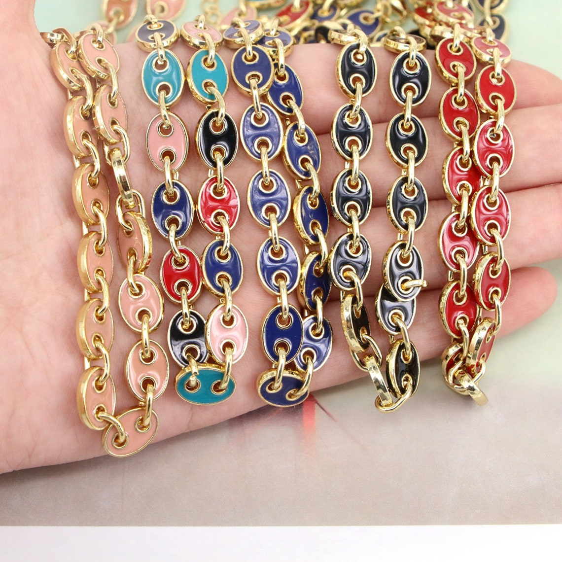 3-5PCS Gold Coffee Bean Chain Enamel Puffed Mariner Chain - Etsy UK