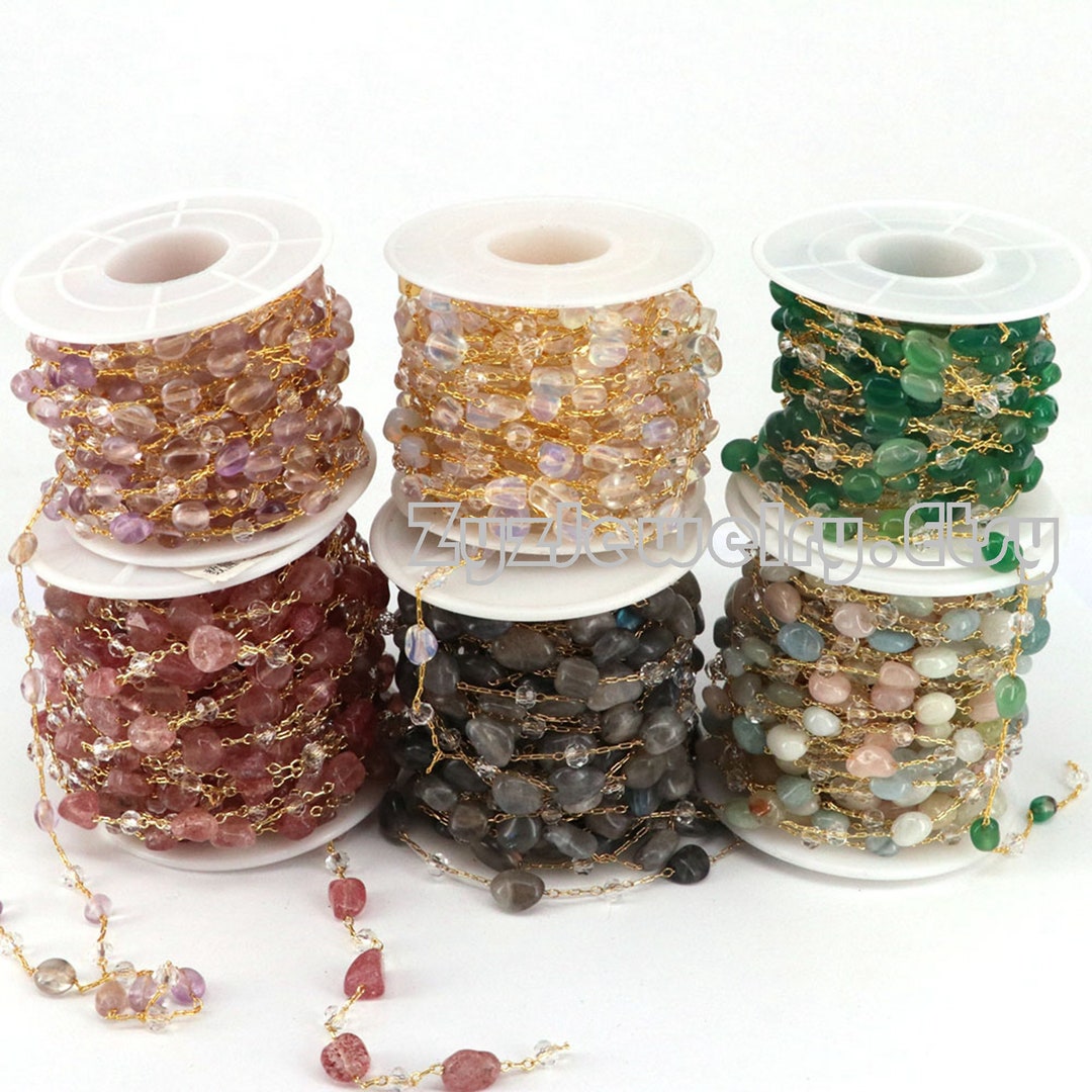 5 Meters, Gold Wire Wrapped Rosary Chain Stone Beads Chains for ...