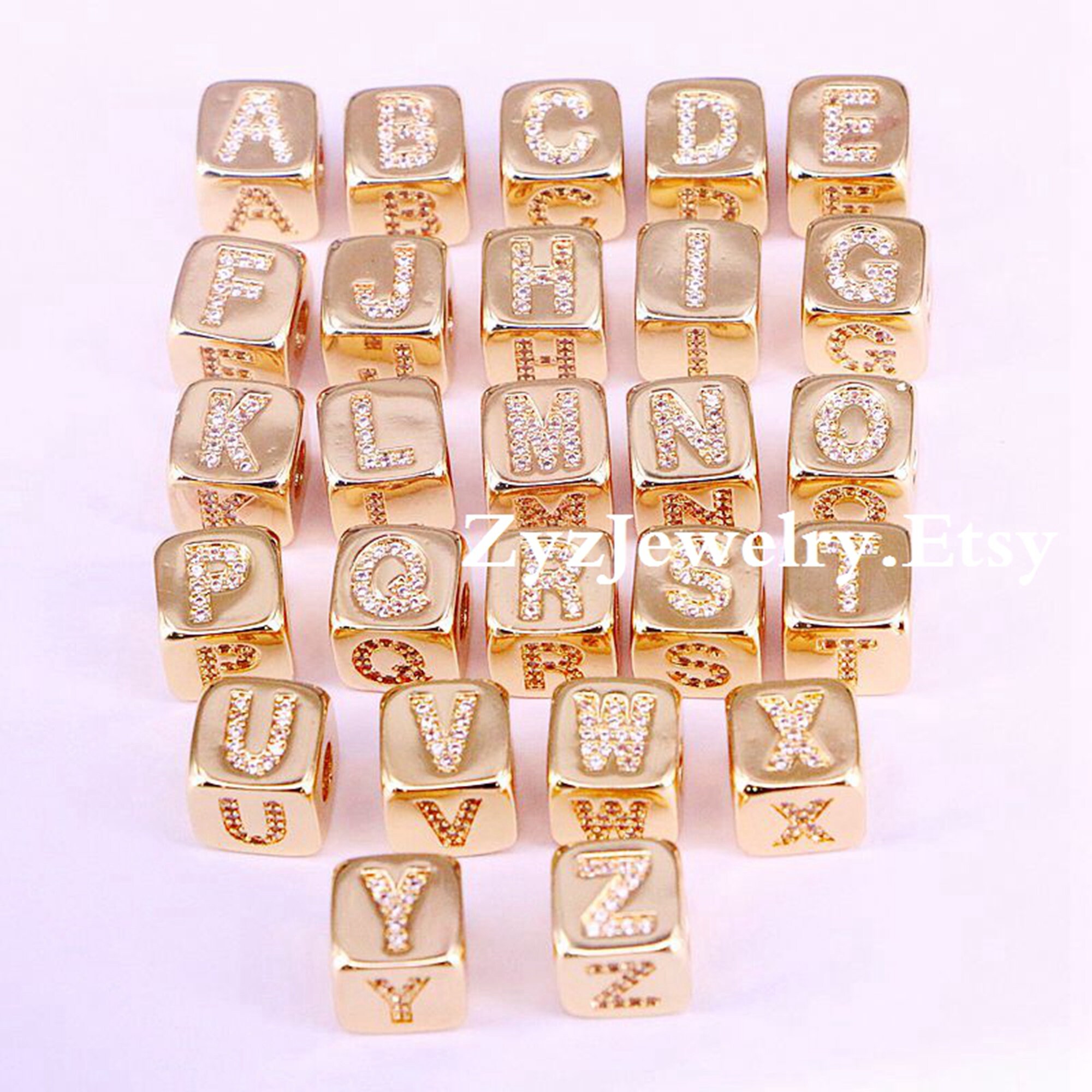 6-26PCS Initial Letter Beads Micro Pave Bead / CZ Square - Etsy