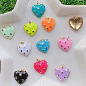 5PCS, Colorful Heart Charms for Jewelry Making, Enamel Charm Heart ...