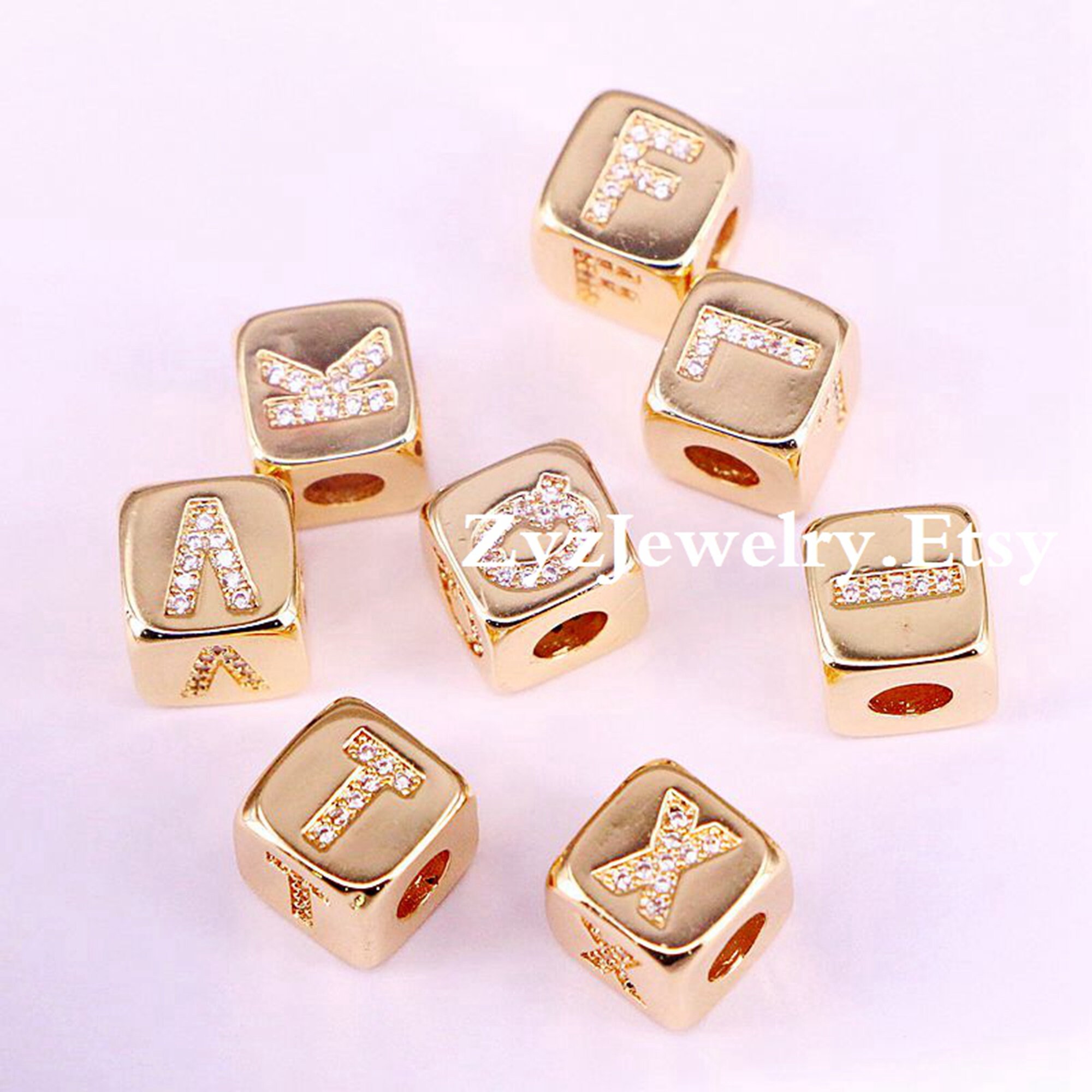6-26PCS Initial Letter Beads Micro Pave Bead / CZ Square - Etsy