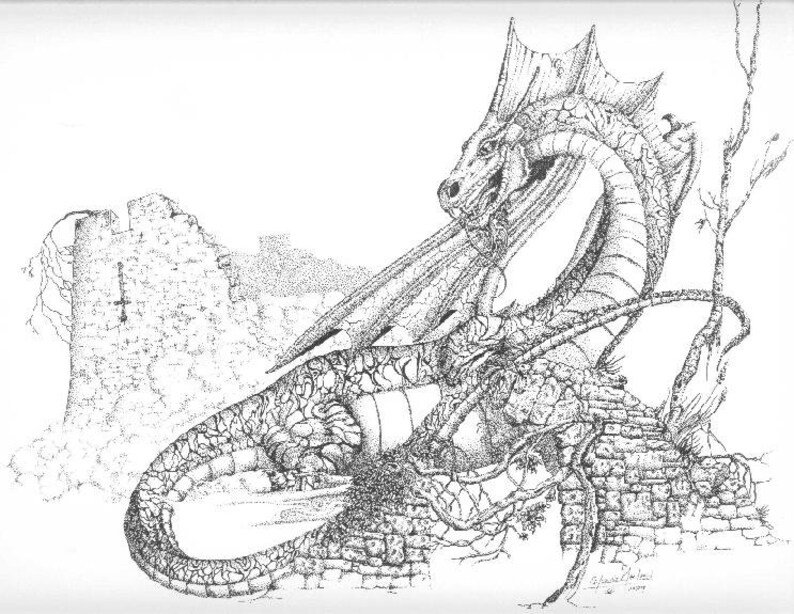 Rogue Red Dragon. Pointillism Dragon Originally Rendered in Pen & Ink ...
