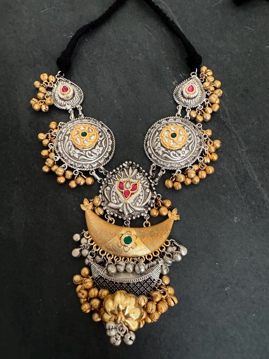 Ruhi Silver Gold Two Tone Emerald Green Ruby Red Boho Bohemian Tribal ...