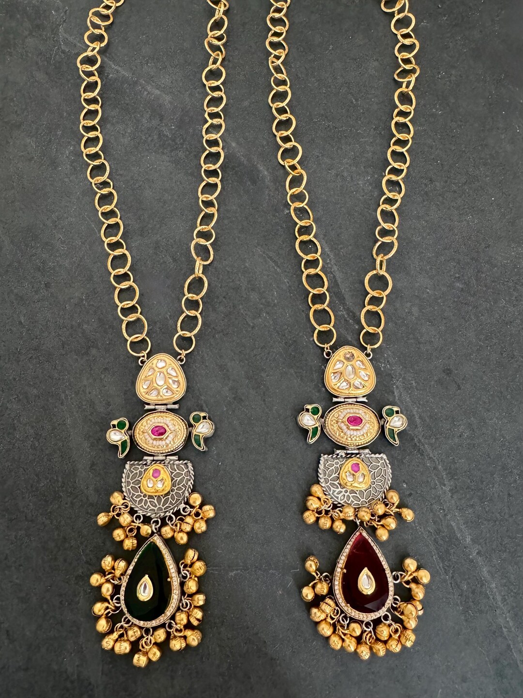 Tanya Silver Gold Two Tone Emerald Green Ruby Red Boho Bohemian Tribal ...
