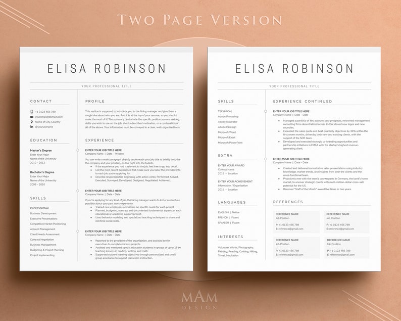 Modern Resume Template With Cover Letter, References (google Docs, Word ...