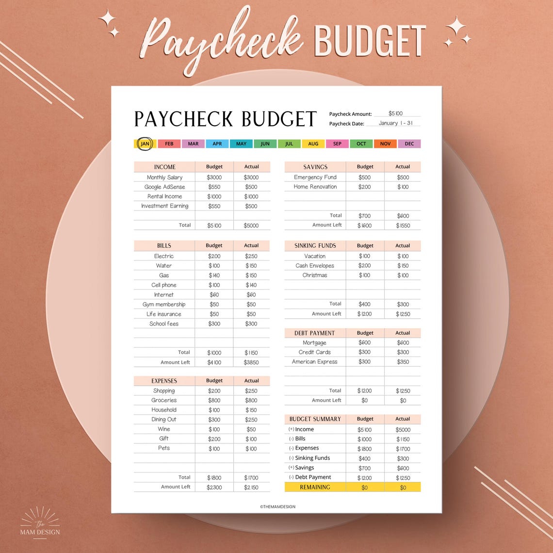 Editable Paycheck Budget Template, Finance Planner (fillable PDF) - Etsy
