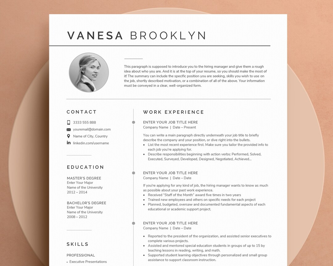 Headshot Resume Template + Cover Letter for MS Word | Creative Resume ...