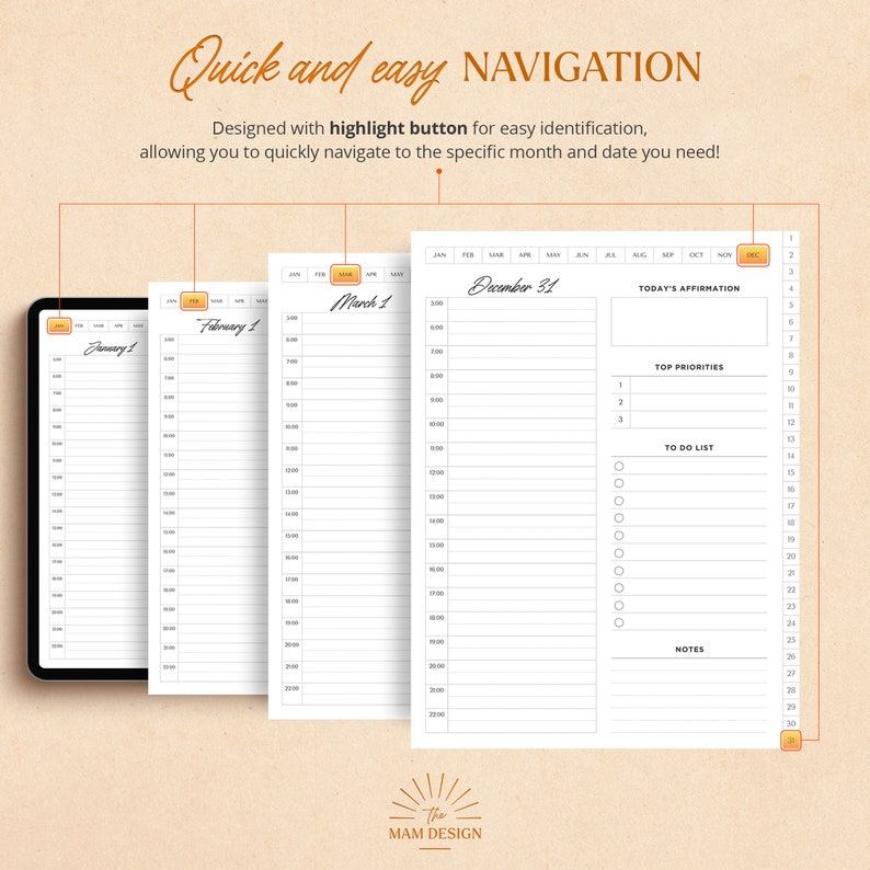 Digital Daily Planner, Undated Digital Planner, iPad Planner, Portrait ...