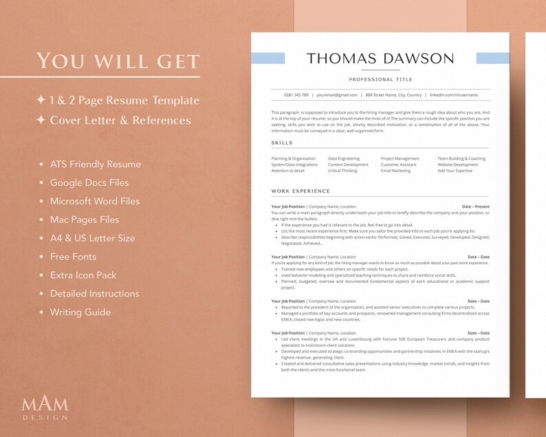 ATS Friendly Resume Template, Modern CV Design (microsoft Word, Pages ...
