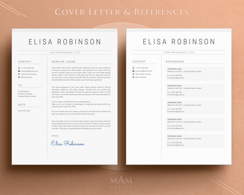 Modern Resume Template With Cover Letter, References (google Docs, Word ...