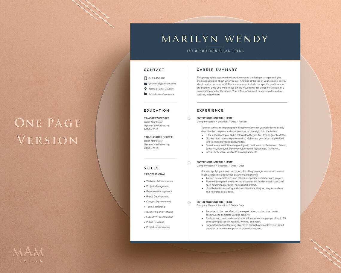 Professional Resume Template With Matching Cover Letter, Modern Resume ...