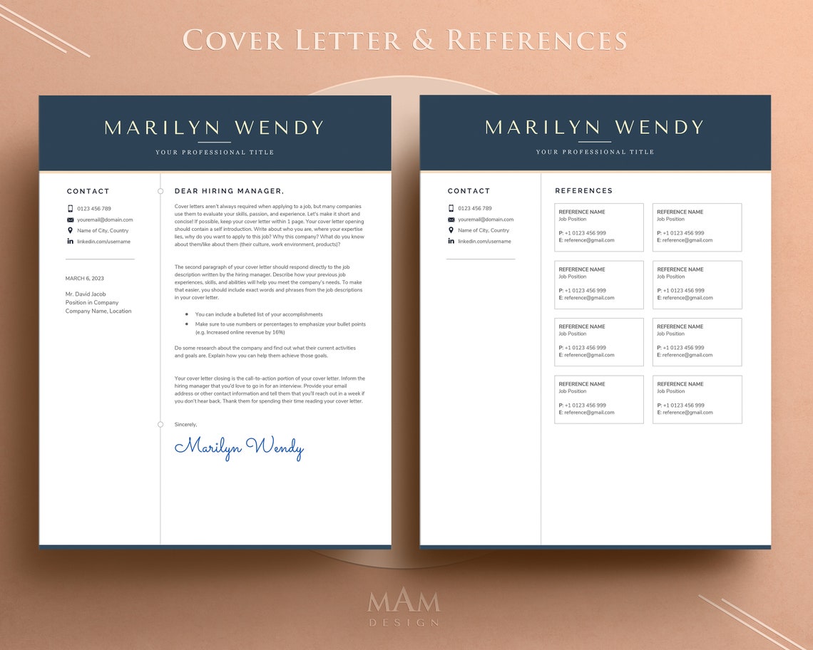 Professional Resume Template With Matching Cover Letter, Modern Resume ...