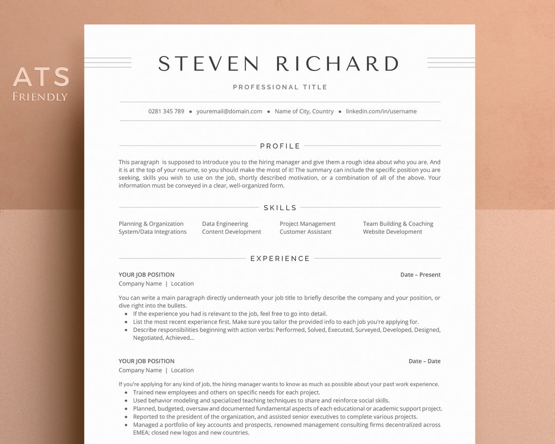 ATS Compatible Resume Template for Microsoft Word, Pages, Google Docs ...