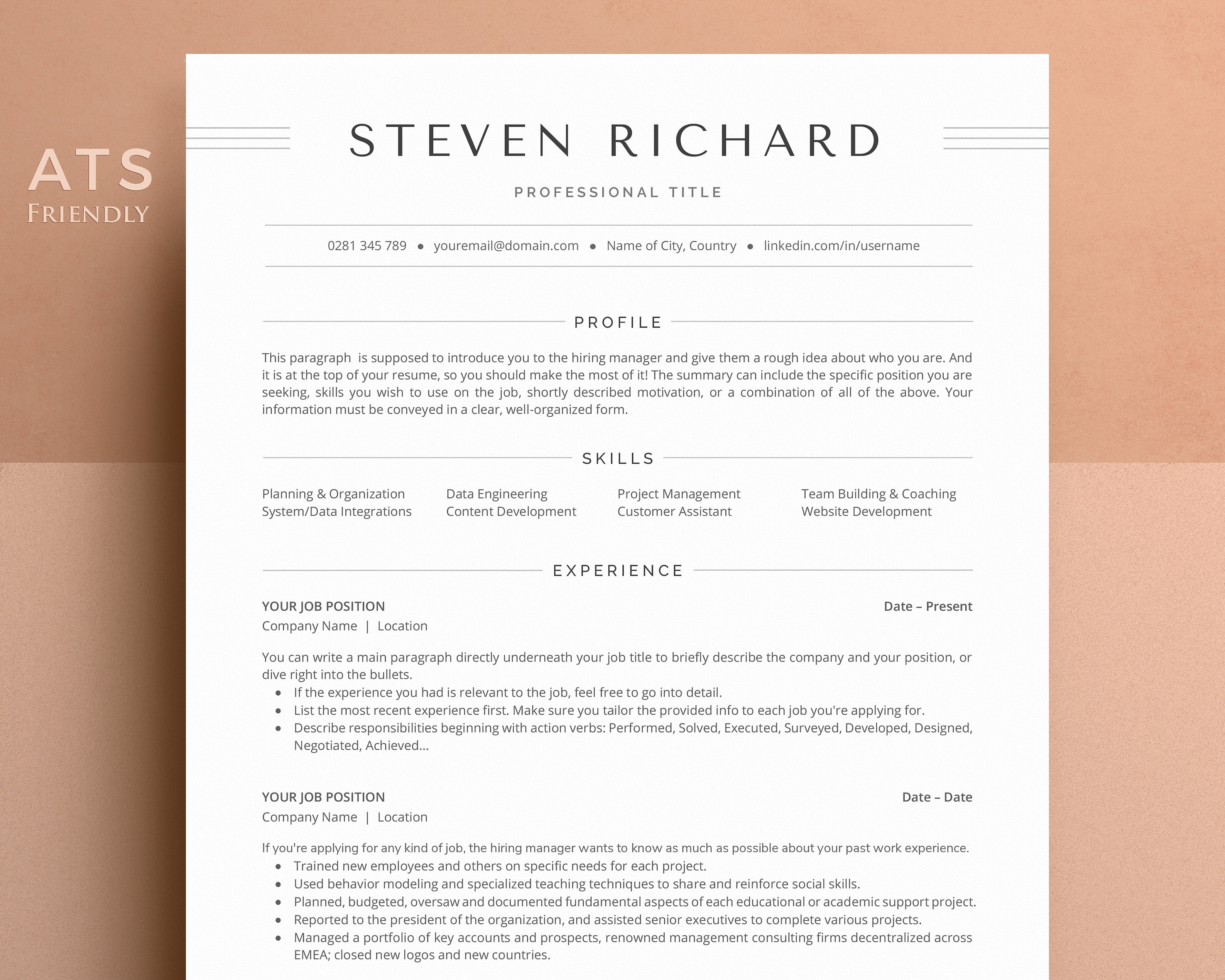 ATS Compatible Resume Template for Microsoft Word, Pages, Google Docs ...