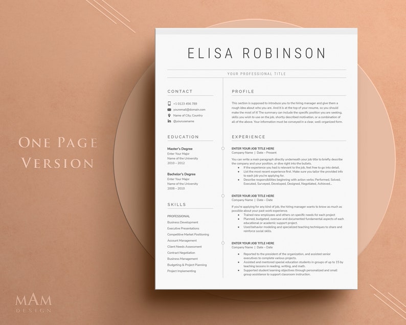 Modern Resume Template With Cover Letter, References (google Docs, Word ...