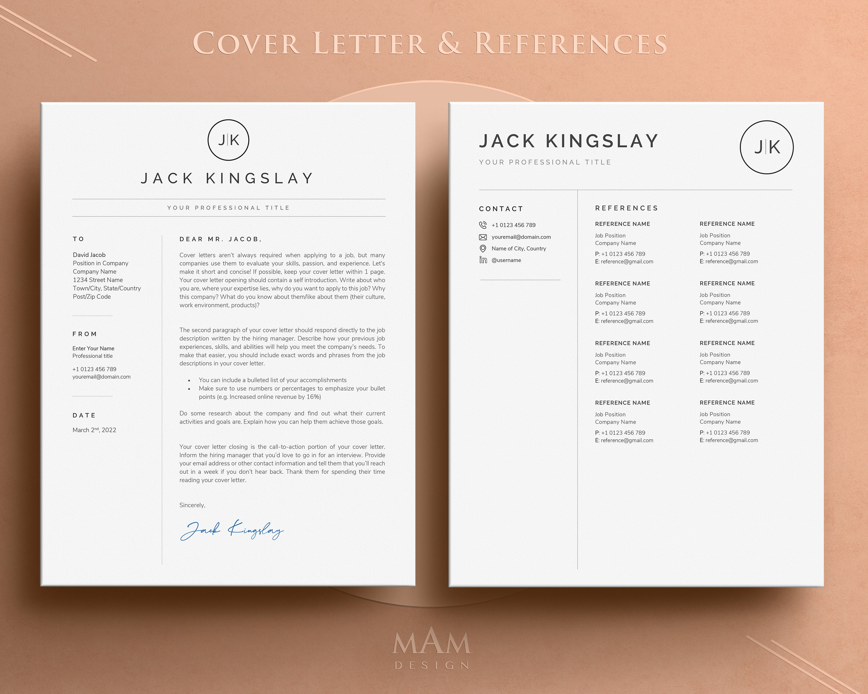 Modern Resume Template, Monogram CV (google Docs, Word, Pages) - Etsy