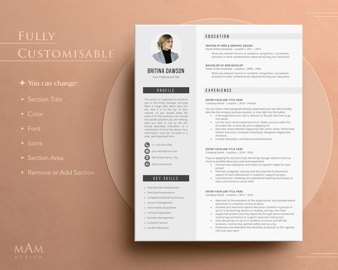 Modern Resume Template With Photo, Resume CV Template for Google Docs ...