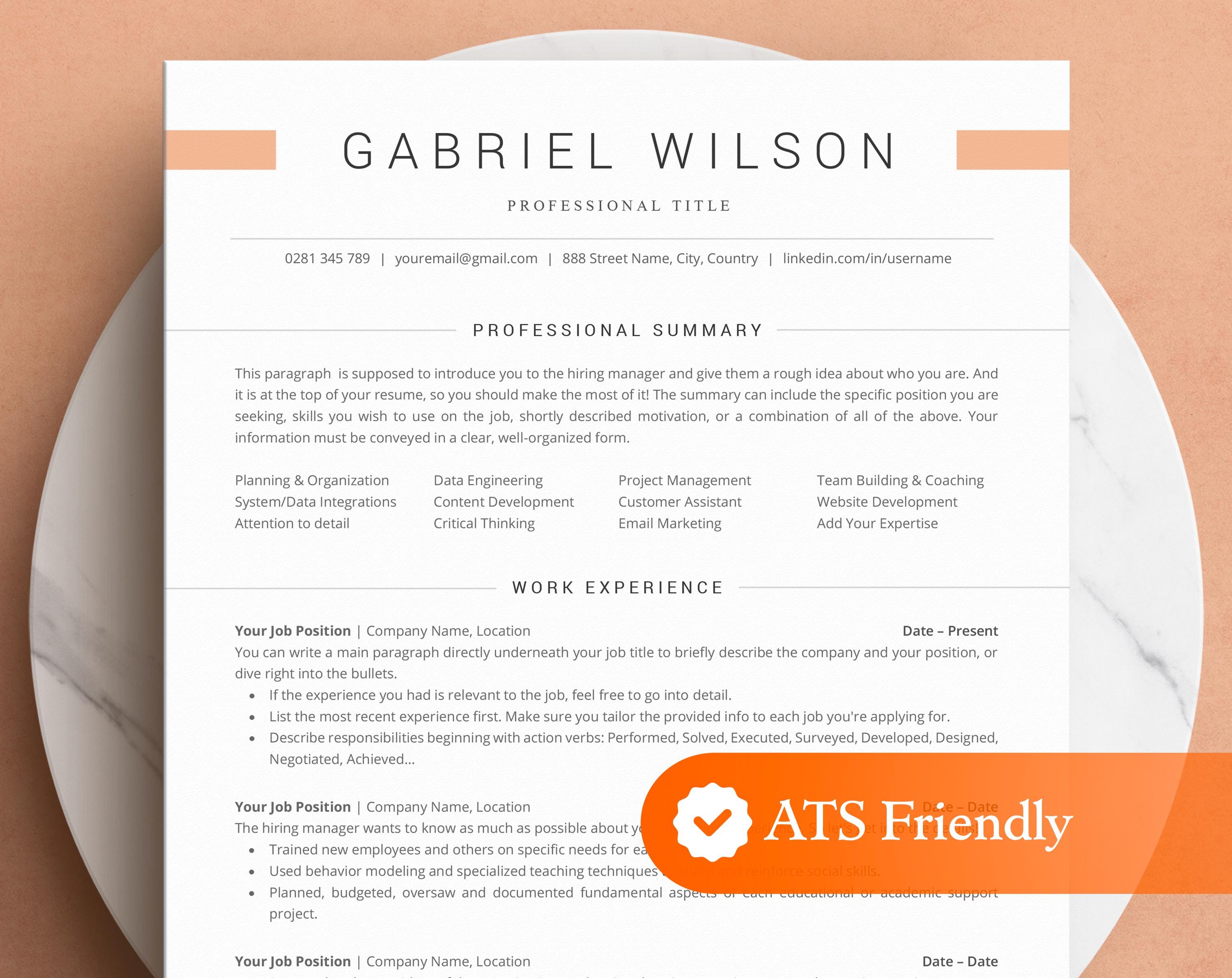 ATS Resume Template for Word, Pages, Google Docs - Etsy