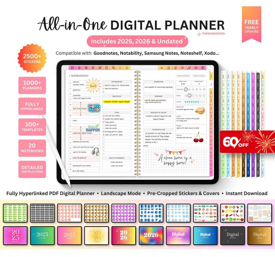 2025, 2026 & Undated Digital Planner, Goodnotes Planner, Notability ...