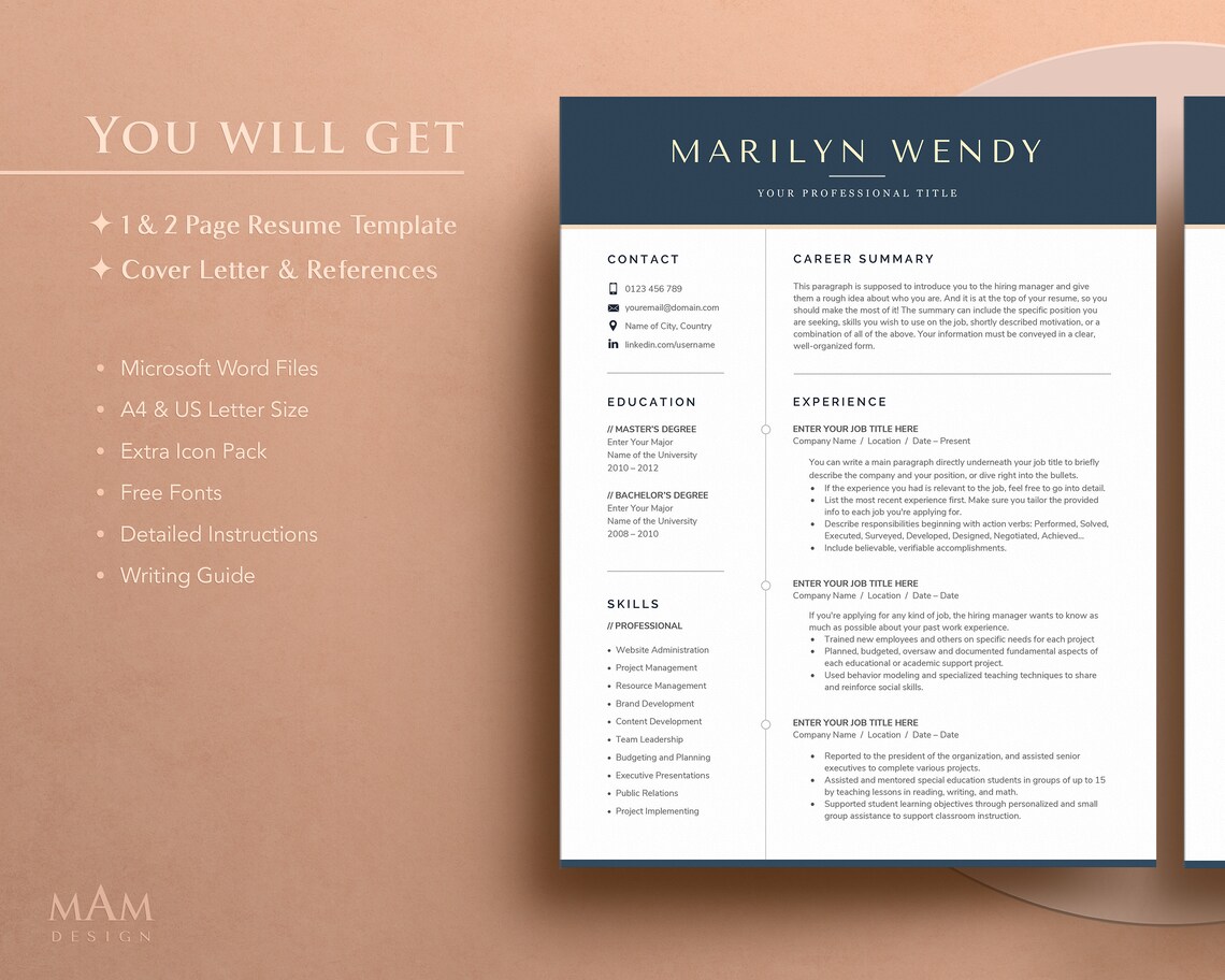 Professional Resume Template With Matching Cover Letter, Modern Resume ...