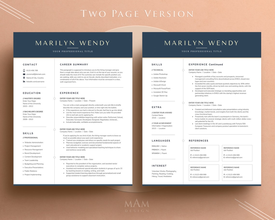Professional Resume Template With Matching Cover Letter, Modern Resume ...