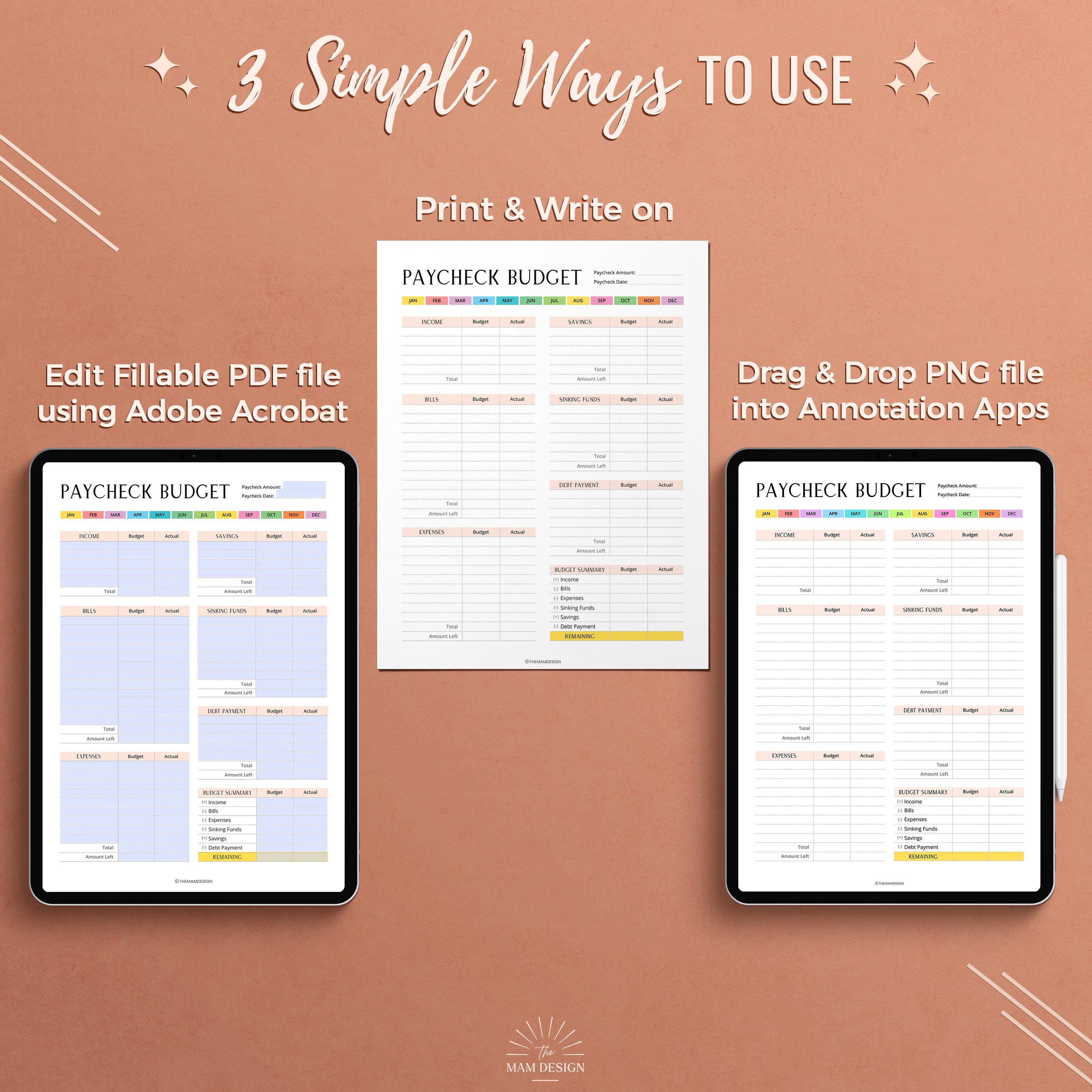 Editable Paycheck Budget Template, Finance Planner (fillable PDF) - Etsy